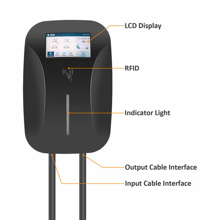 Wallbox 7kW 8-32A EV Charging Station Type 2 Charging Cable with RFID Card IP65 TFT Screen WiFi ...