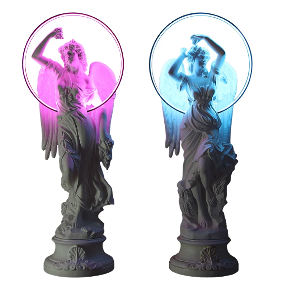 LED Angel Statue with RGB Halo Light, Large Fiberglass Sculpture on ...