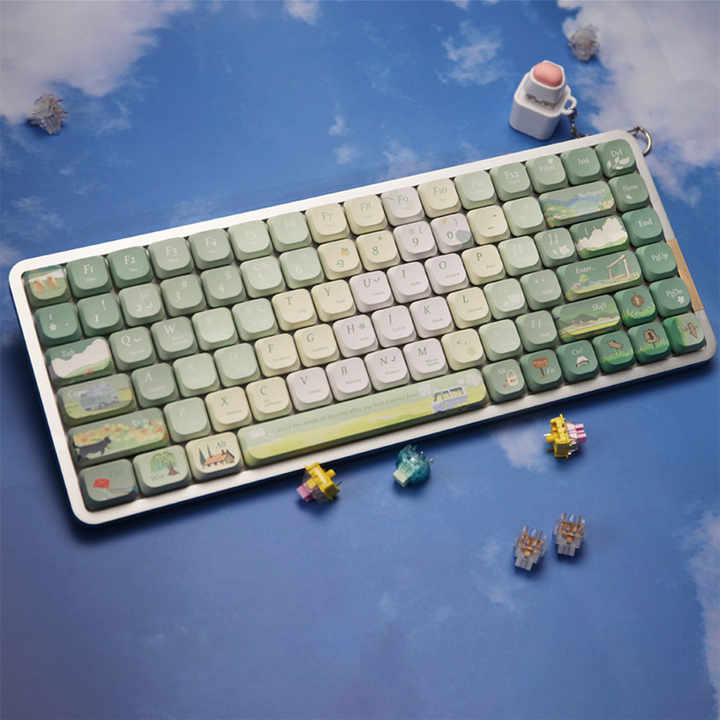 Low Profile ADA Green Forest Trail 120 Keycaps Set Round Profile Cute ...
