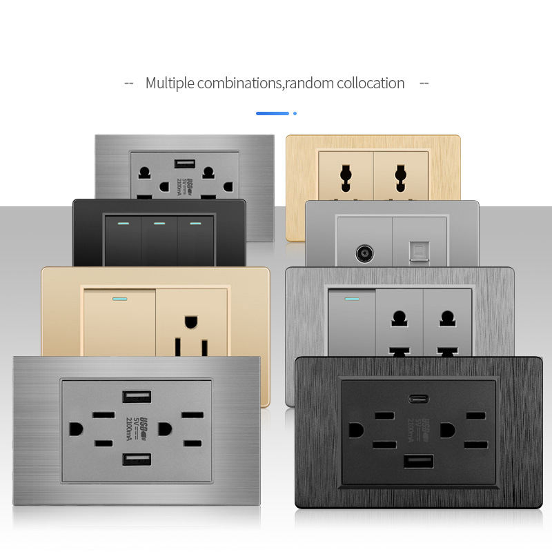 Aluminum American Standard Wall Socket 110V 250V US Outlet Duplex ...
