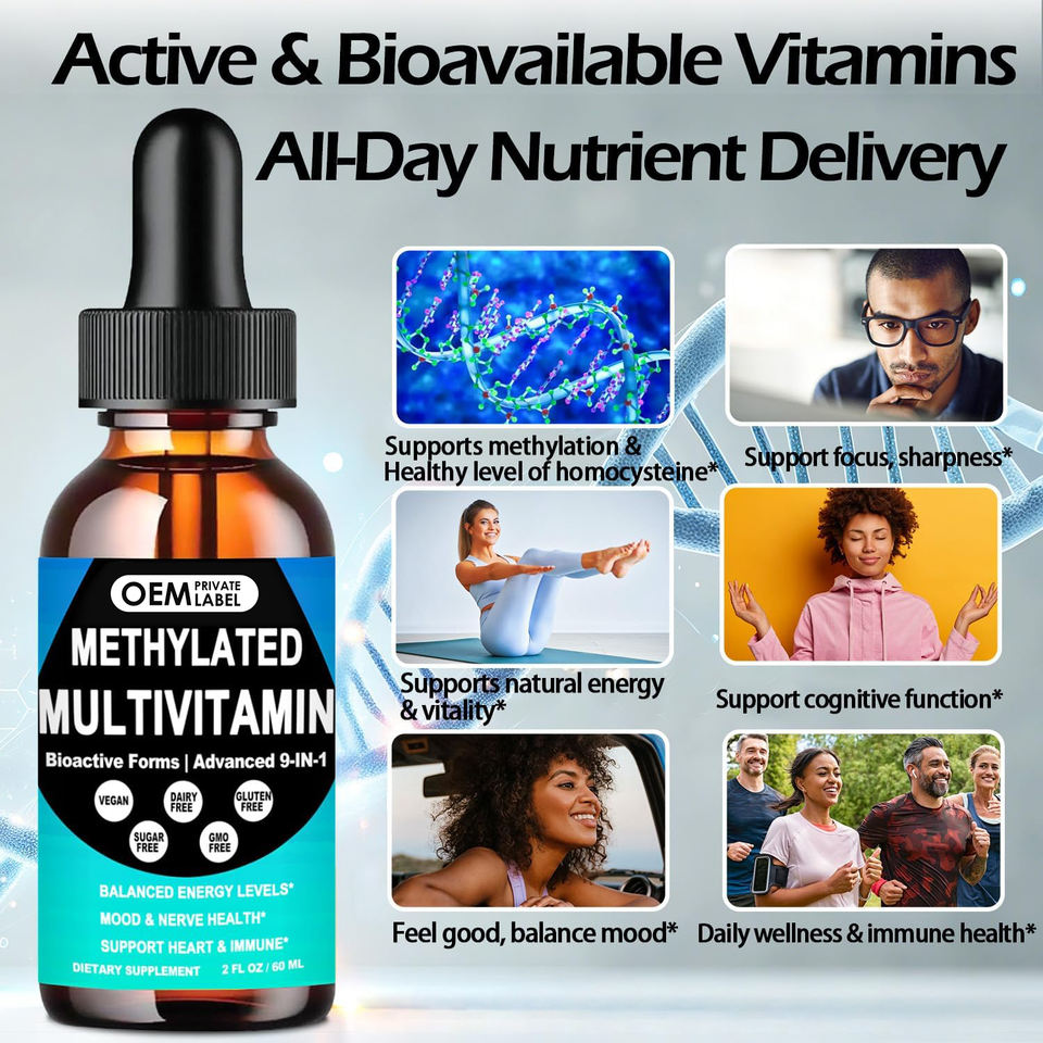 OEM Methylated Multivitamin Liquid Drops Methylated B Complex Folate ...