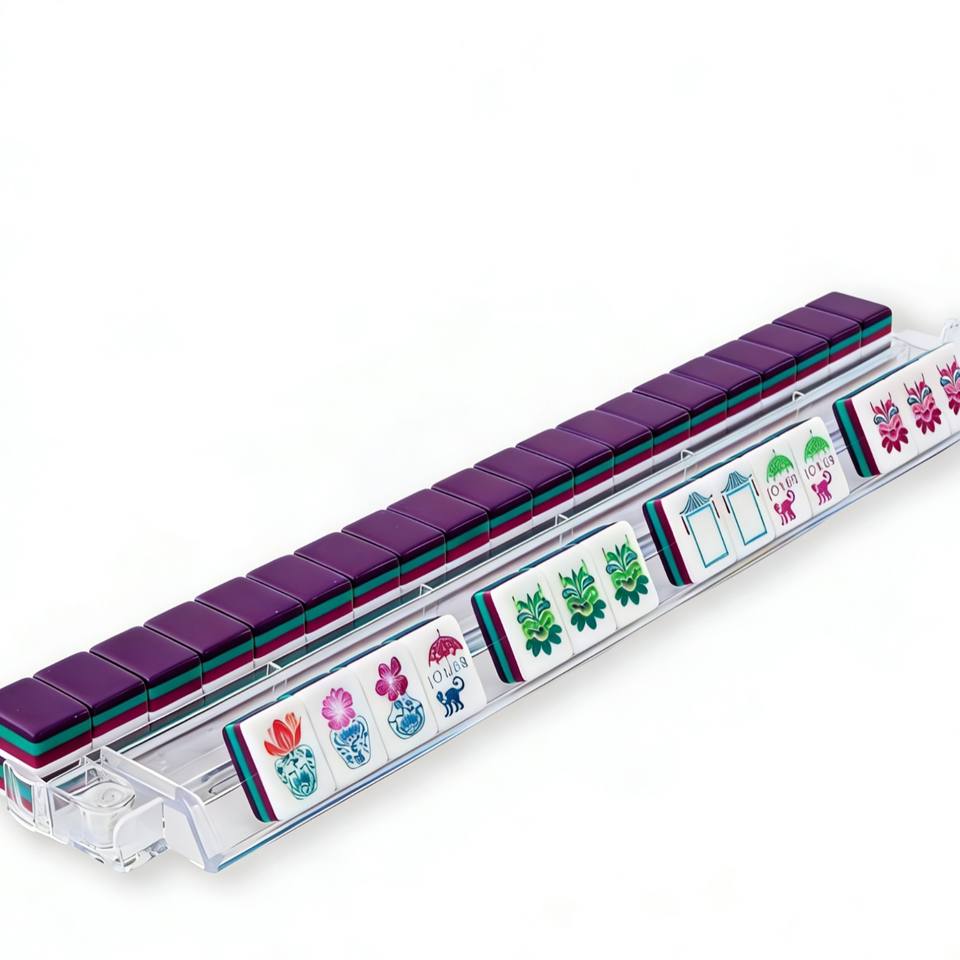 Purple Striped Edge Cartoon Pattern Chinese Mahjong Set Portable Family ...