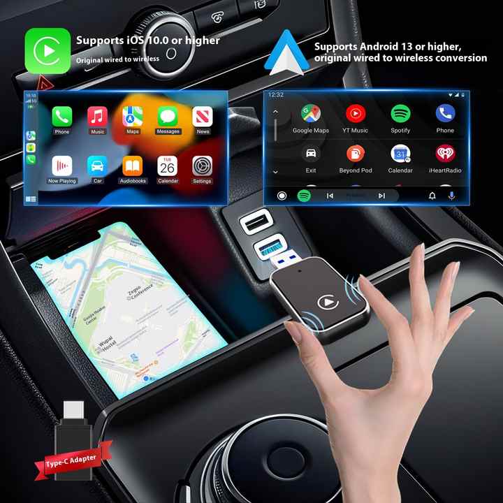 Universal Wireless CarPlay Adapter - Wired to Wireless 2-in-1 USB Plug ...