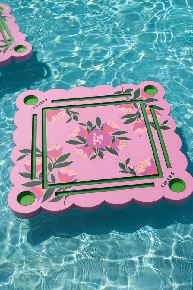 Girl Tribe Co Floating Mahjong Table Pool Set Built-in Tile Racks Cup ...