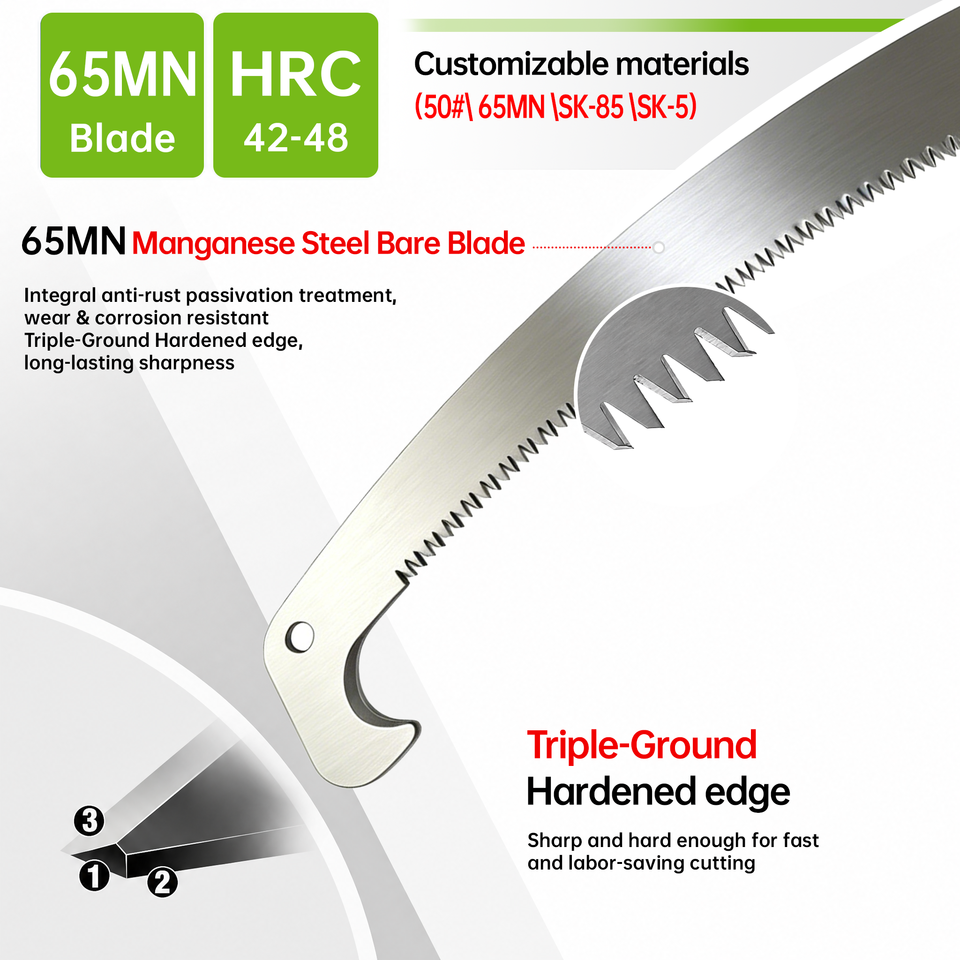 20 Inch High Carbon Steel Curved Pruning Saw 7TPI Sharp Hook Tip Non ...