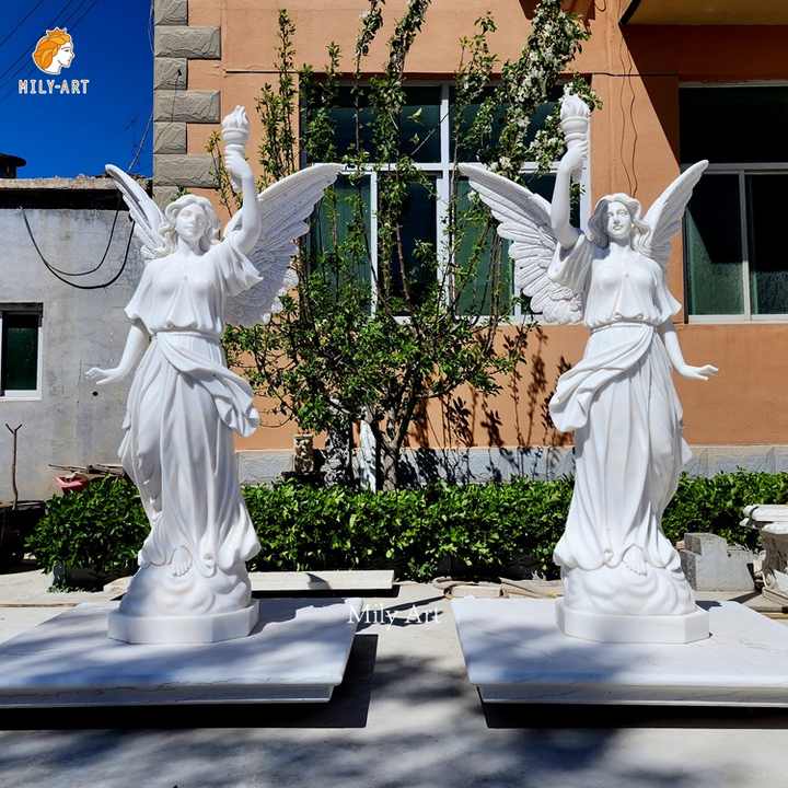 Outdoor Custom Design Life Size Marble Stone White Wings Angel Statue ...