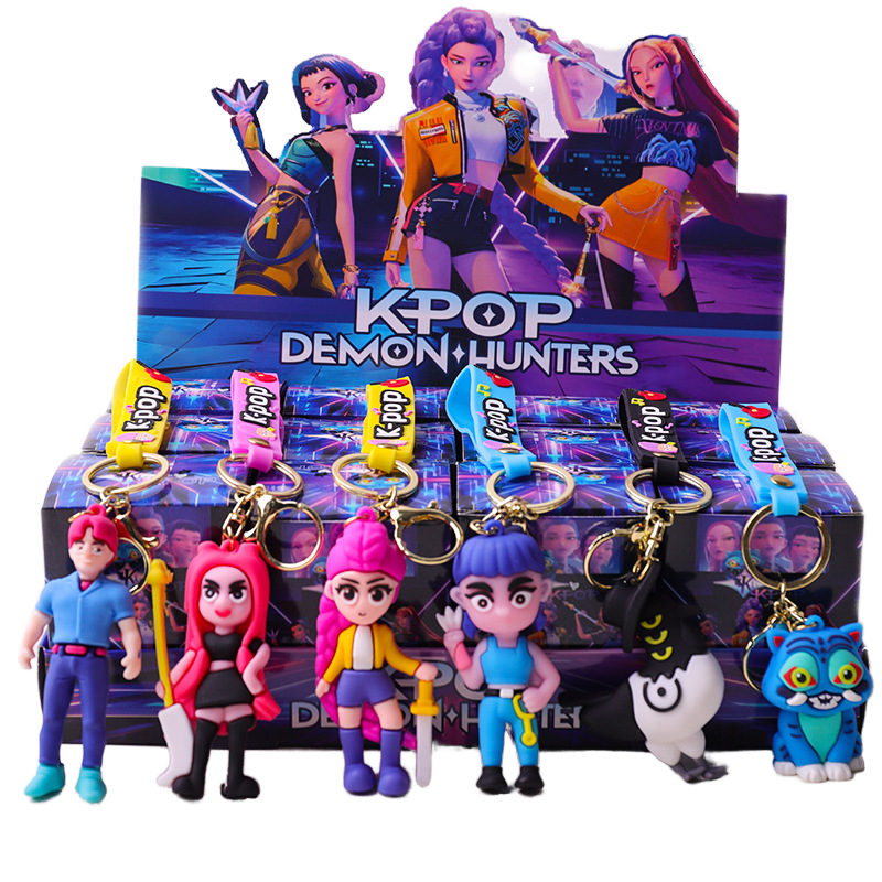 Anime Kpop Demon Hunters Plastic Figure Keychain Blind Box Keyring ...