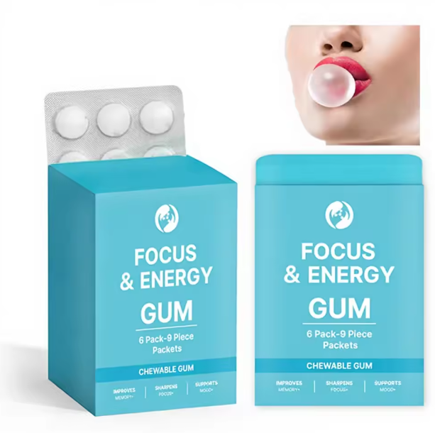 L-Theanine Focus & Energy Gum Caffeine Vitamin B12 B6 Sugar Free ...