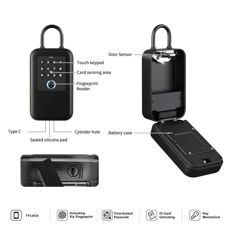 Waterproof Smart Key Box Physical Buton Fingerprint Password Card Key ...