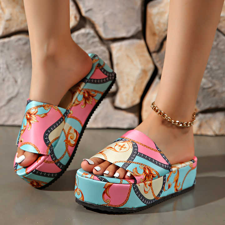 Women Mixed Colors Slides Thick Soles Sandals 2025 Wholesale Denim High ...