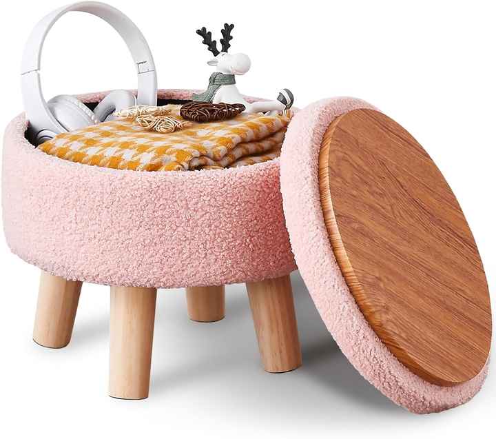 Customizable Modern Cute Soft Teddy Velvet Cream Storage Ottoman ...