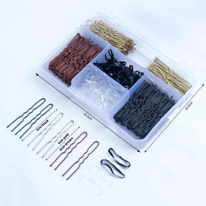 Set of Hair Pins Including U Pins Rubber Hair Bands Storage Box for All ...