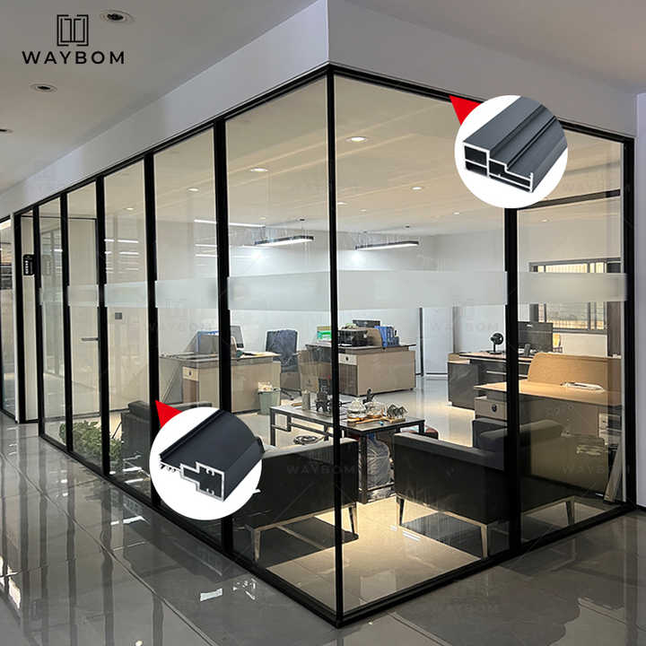 45 Slim Aluminum Full View Office Wall Partition Profile Double Layer Glass Without Aluminum ...
