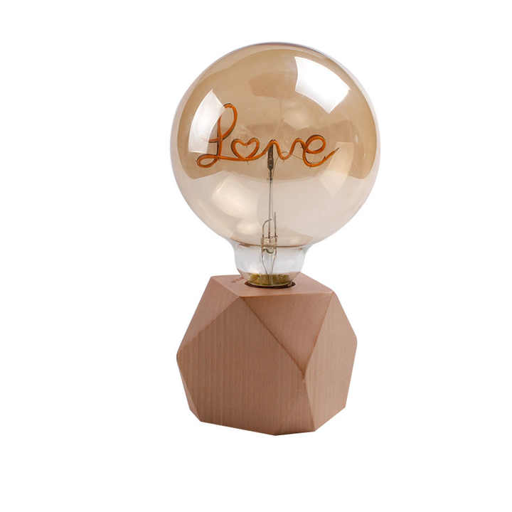 Contemporary Round Table Lamps with Wood Base & LED Filament Bulbs