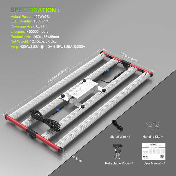 AGLEX 400W Full Spectrum Far Red LED Grow Lights for Indoor