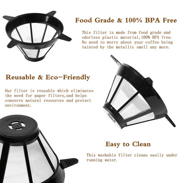 Cone Shape Coffee Filters PET Mesh Permanent Basket Coffee Filter for ...