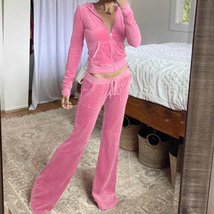 Velvet Tracksuit Custom Winter Velour Zipper Sweat Suits Rhinestone 2 ...
