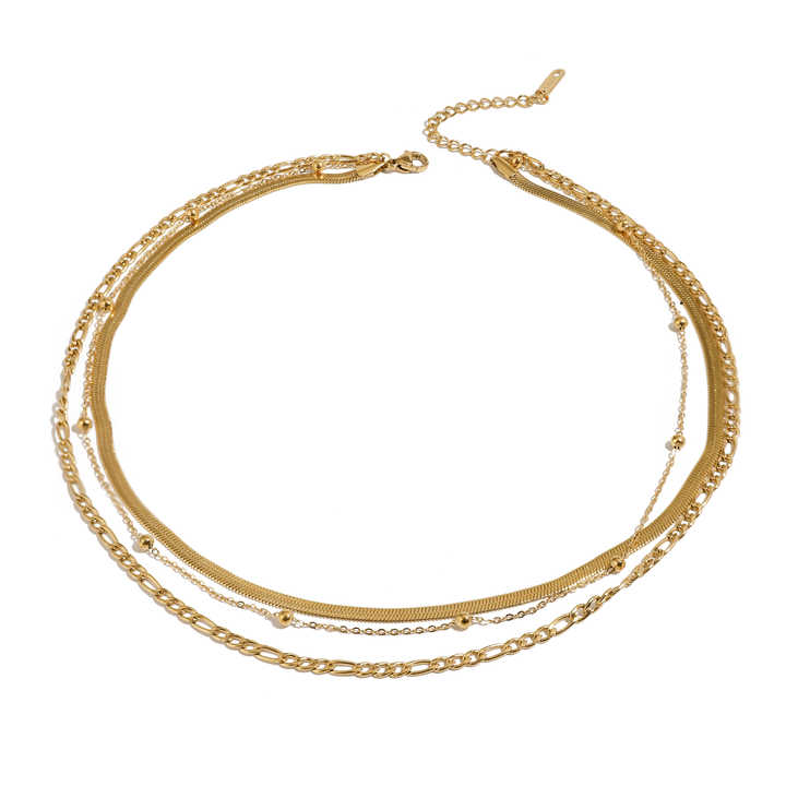 J&D Triple Layer Necklace 18k Gold Plated Stainless Steel Blade Chain ...