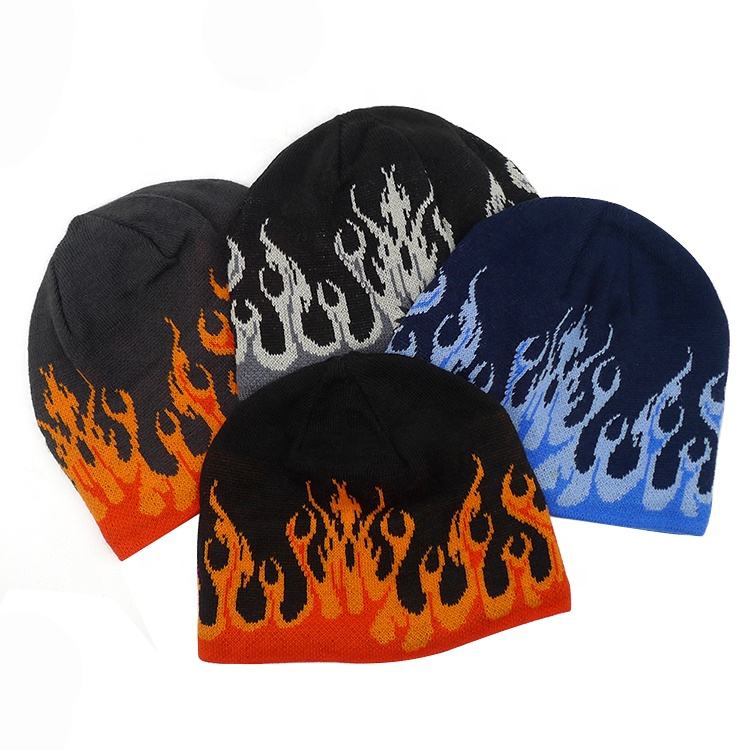Fire Flame Beanie Hats - Custom Logo Jacquard Skully