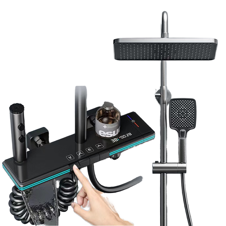 Modern Brass Thermostatic Digital Shower Set Gunmetal Gray Piano Button ...