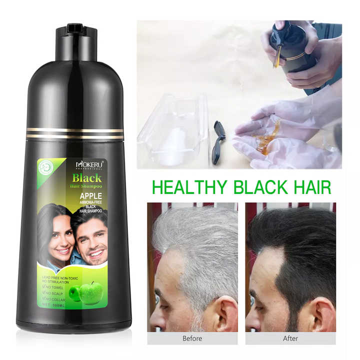 500ml Apple Black Beard Color Shampoo 5 Mins Fast Instant Cover Grey ...
