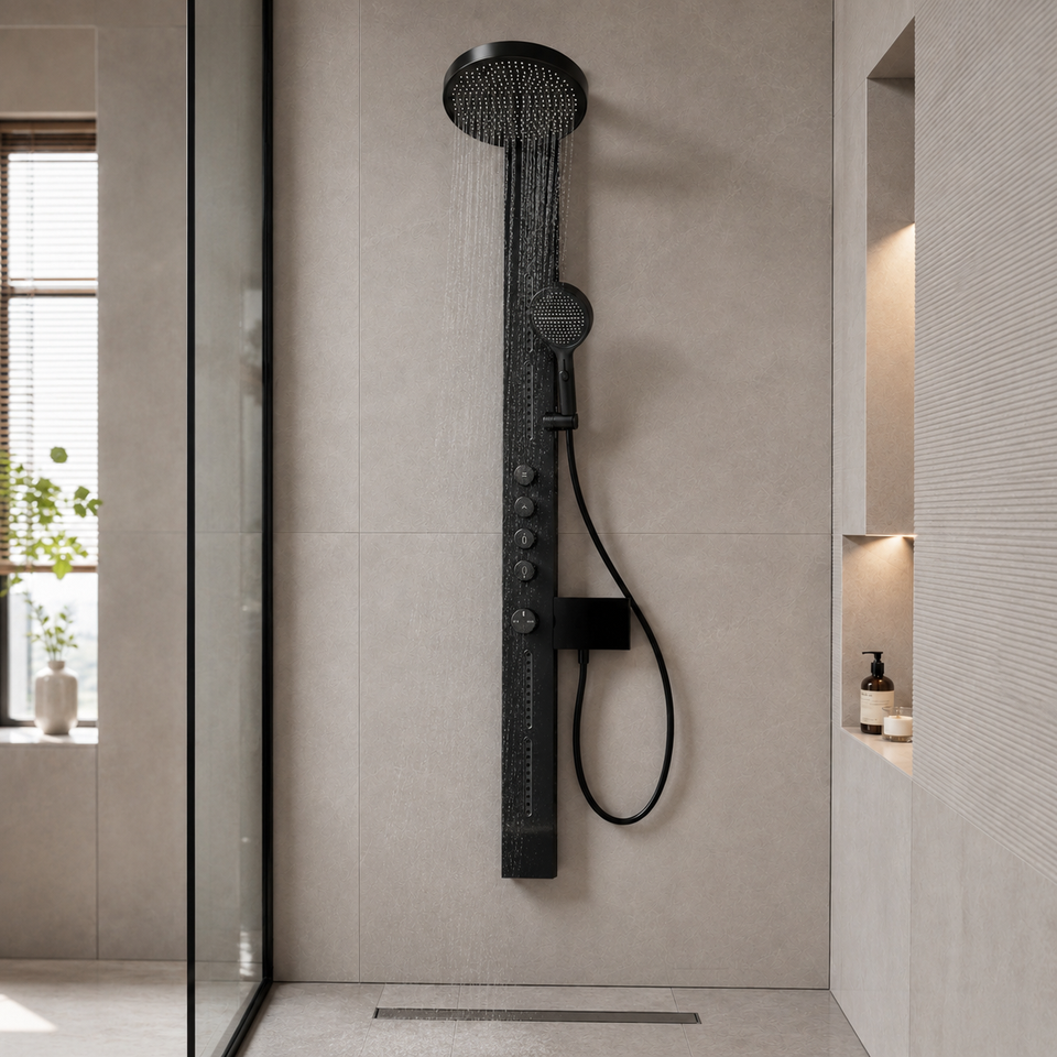 Matte Black Shower Panel System Digital Display Rain Shower Set with ...
