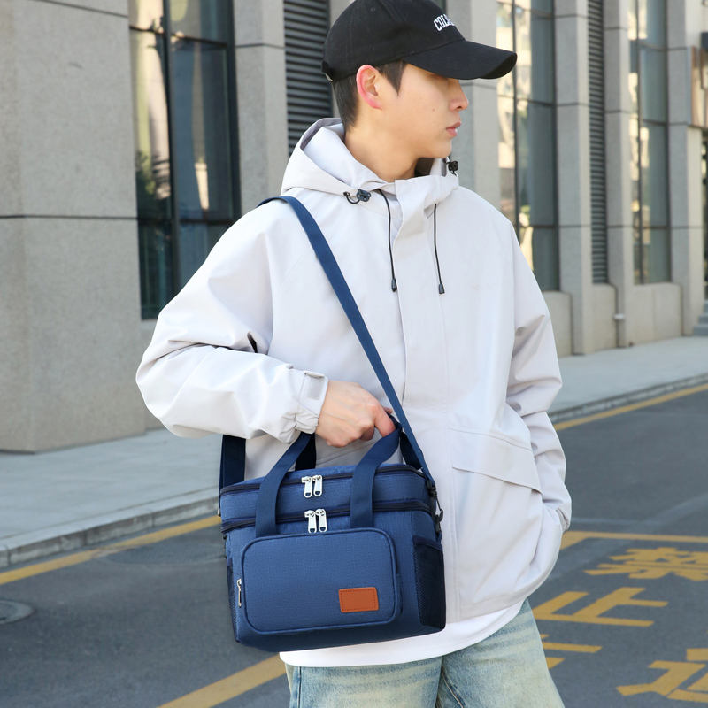 Solid Color Oxford Cloth Large Double Layer Sreusable Thermal Lunch Bag ...