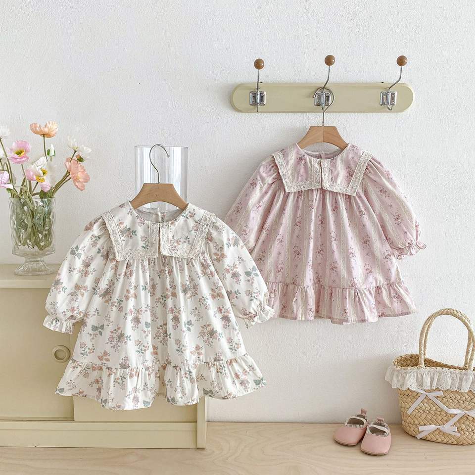 Spring Autumn Children Girl Cotton Petite Floral Printed Turn-Down ...