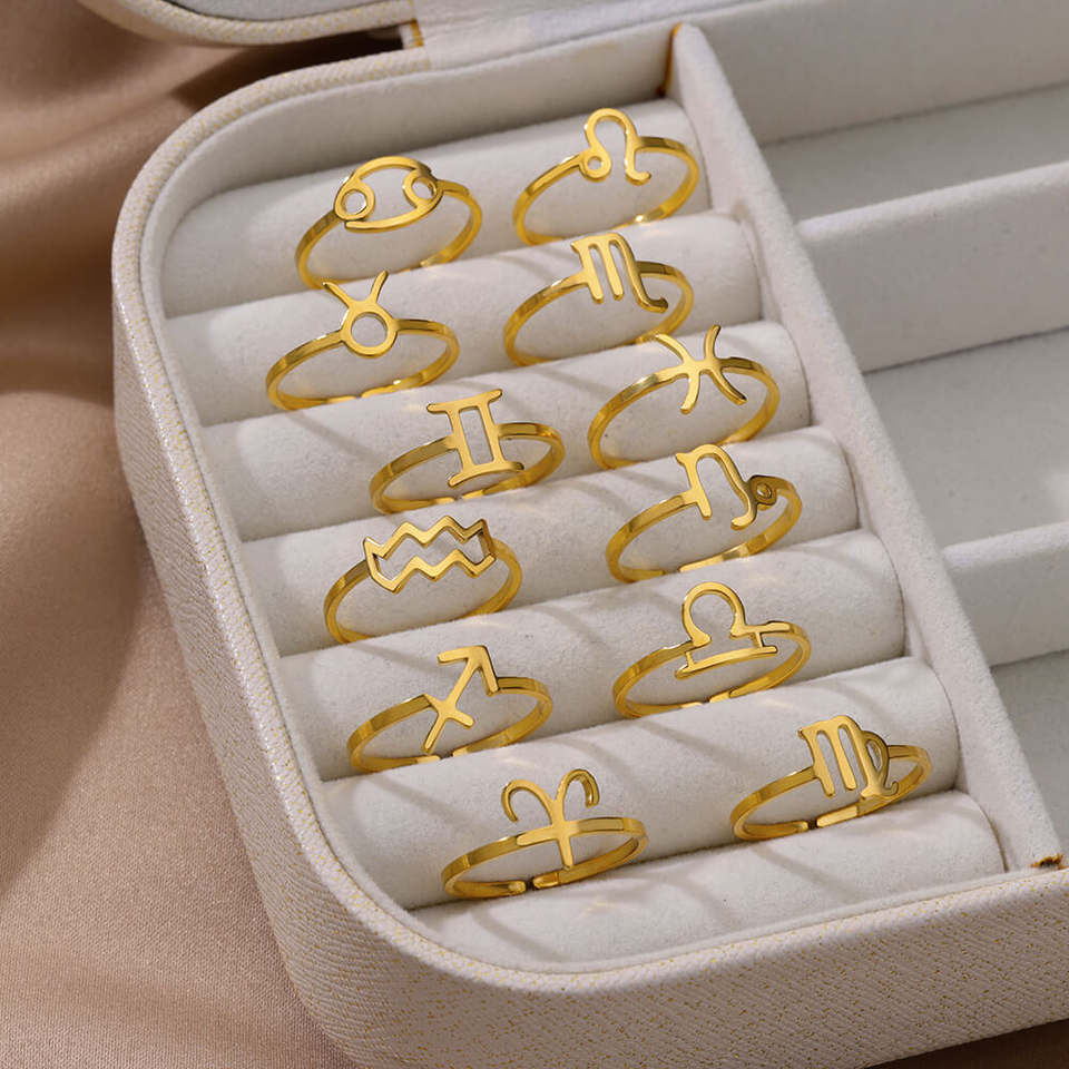 New 18k Gold Plated Stainless Steel 12 Sign Symbol Zodiac Fashion ...