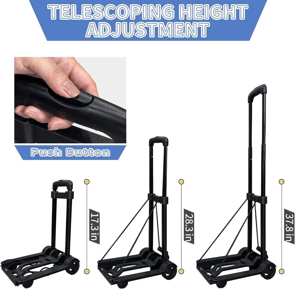 Folding Hand Truck Lightweight Portable Cart 2 Wheels Fold Elastic ...