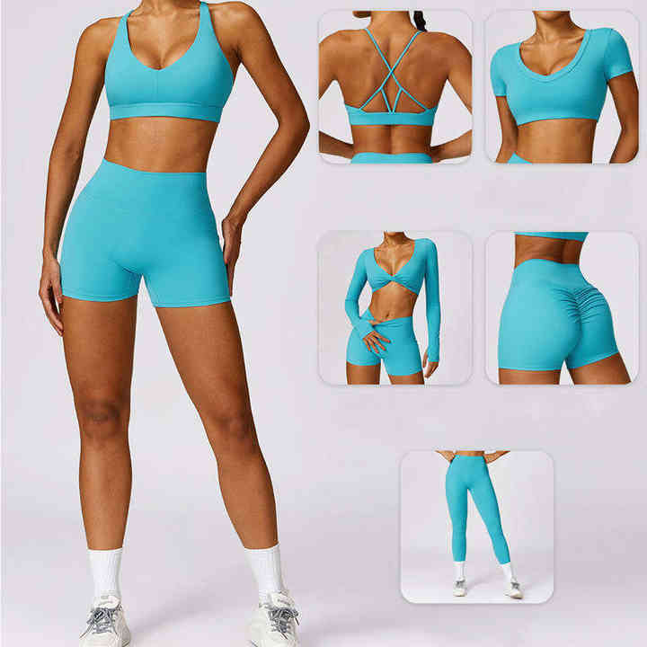 RUIQUWIN Most Popular Seamless Yoga Suit 3 Piece Sports Crop Top Bra Leggings Gym Clothes ...