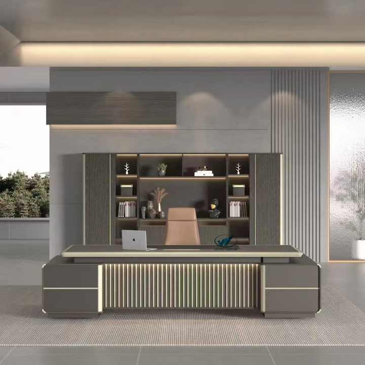 Light luxury simple atmosphere executive desk with light aluminum alloy ...