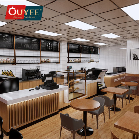 Modern Coffee Shop Interior Design with LED Counter Display
