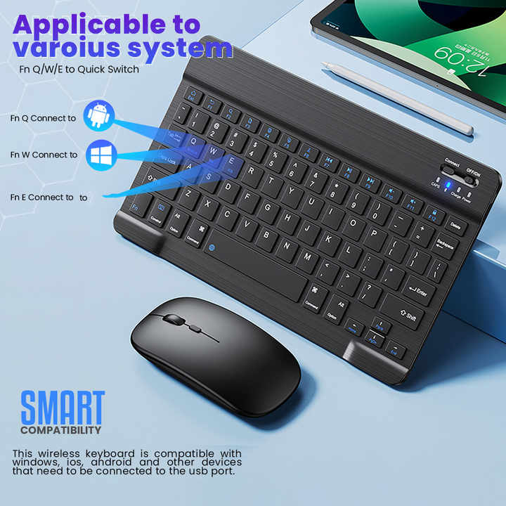 Rechargeable Slim Bluetooth Keyboard and Mouse Combo – Wireless Mini ...