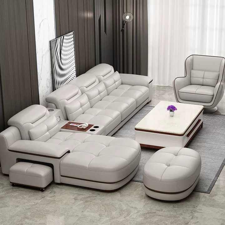 Modern simple leather sofa couch set living room small multi-function ...