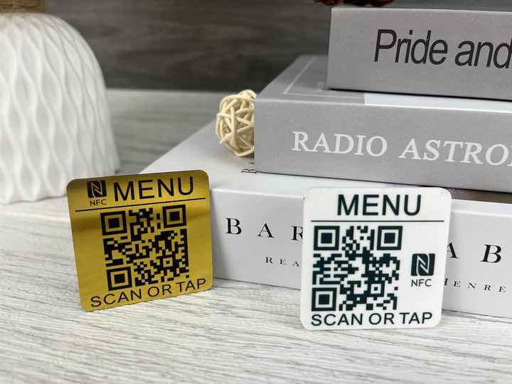 Square QR Code Table Sign Custom Engraved Menu Tag Self-Adhesive Custom ...