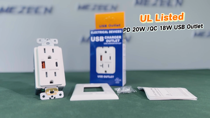 20A 125V USA Wall Mount Outlet 2 Ports PD 20W USB Charger Socket TR ...