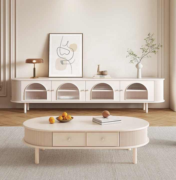 Popular wooden bedside tv console stand White Curved Corner Glass Tv ...