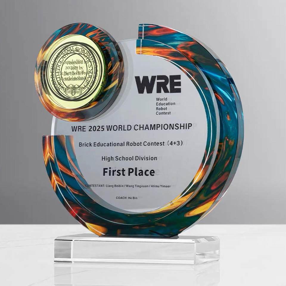 Full Color Printing Crystal Circle Trophy with Gold Silver Copper Blue ...