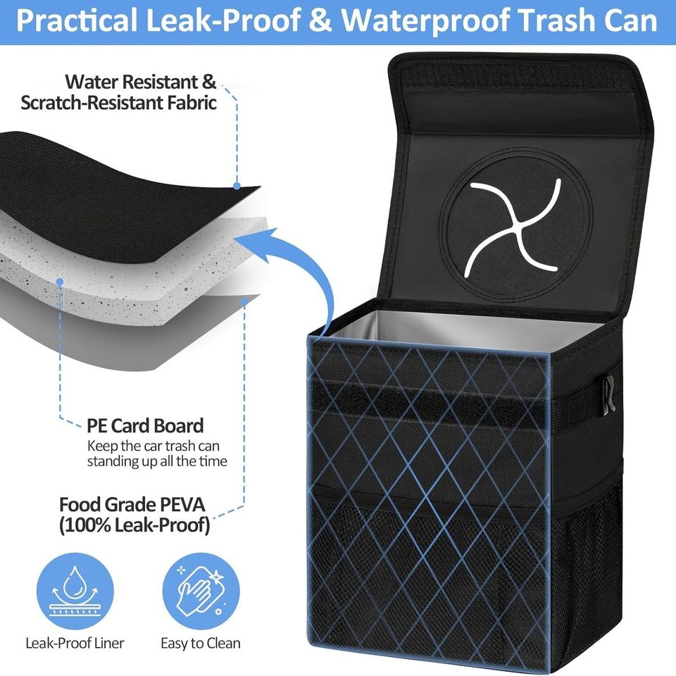 Car Trash Can Bin with Lid Hanging for Back Seat Leak Proof Automotive ...