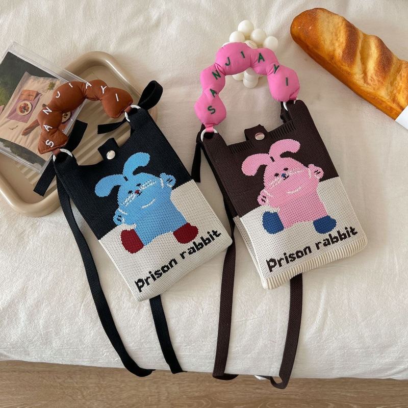 Cute Cartoon Polyester Knitted Crossbody Bag Kids Magnetic Clasp Phone ...