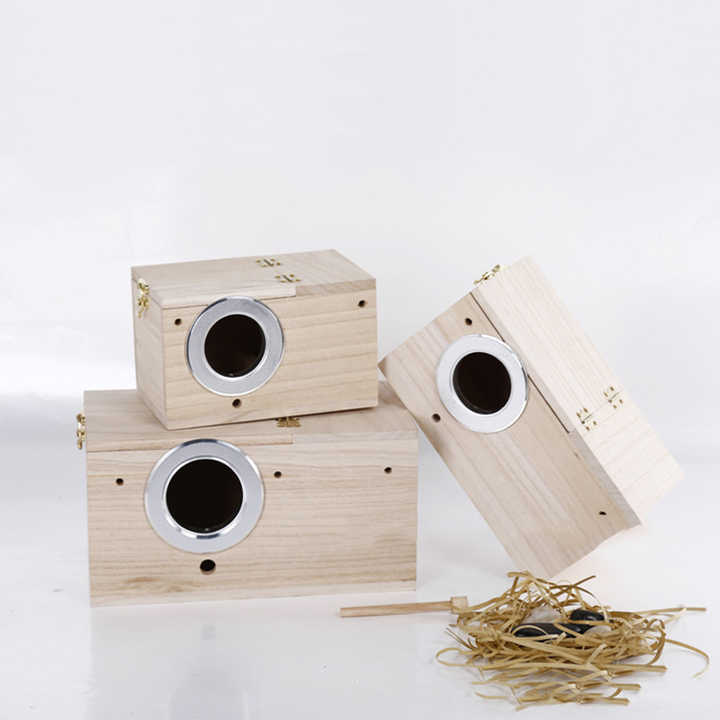 4 Sizes Outdoor Wood Bird Aviary Finch Nest Parakeet Nesting Box for ...