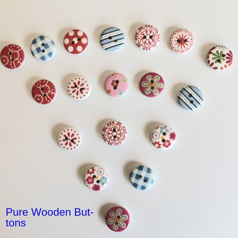 Pack of 100 Mixed 1.5cm 2-Hole Wood Buttons Painted Printed Sewing ...