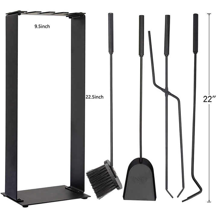 Modern Indoor Outdoor Wrought Iron Fire Place Set Tools 5 Piece ...