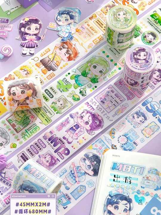 Simno MBTI Theme Cartoon 12 Rolls Washi Masking Tape Set