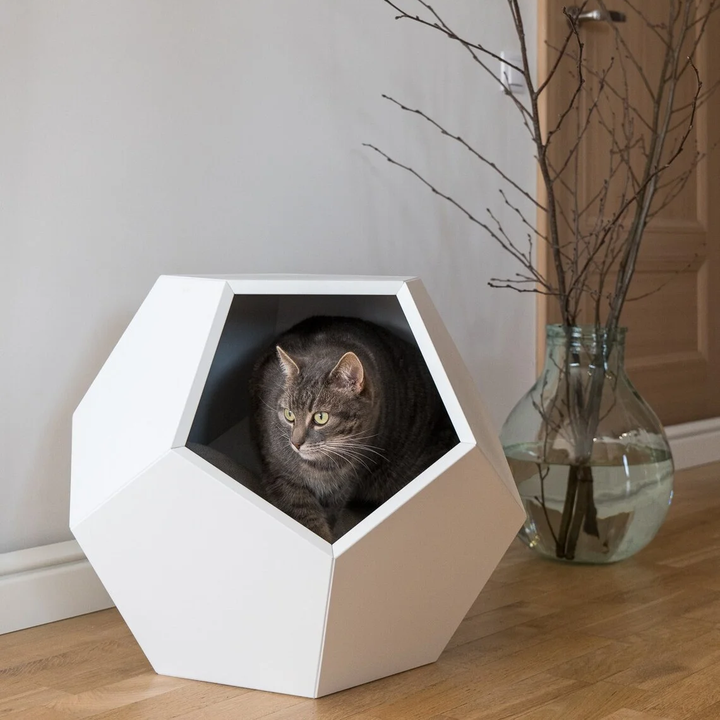 Modern White MDF Cat Bed With Geometric Pattern Premium Designer Wooden ...