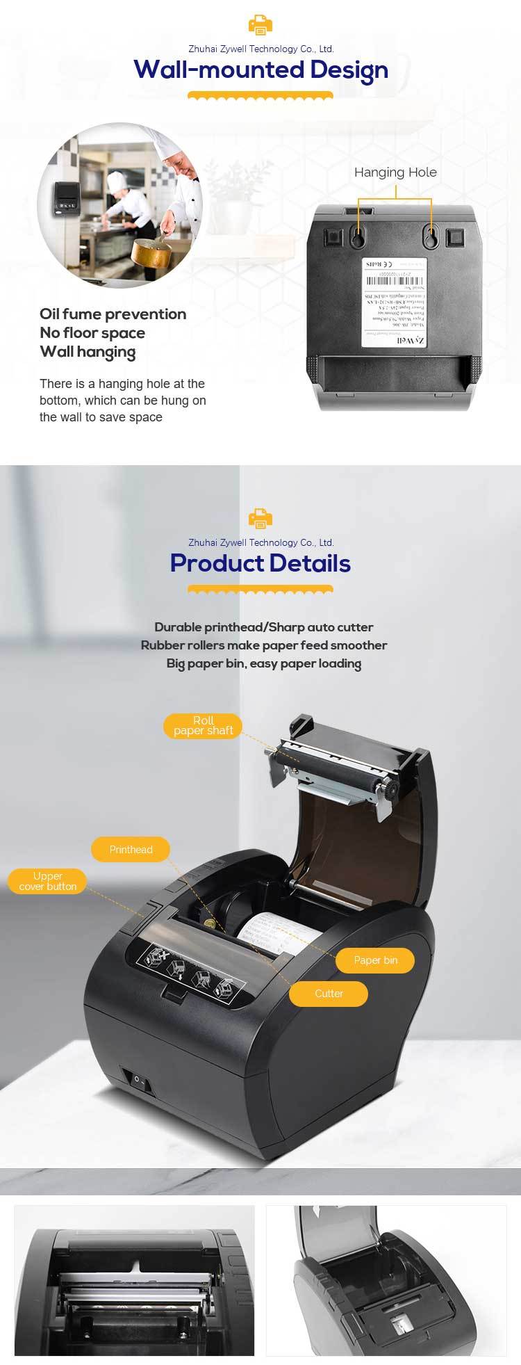 ZYWELL ZY306 80mm POS Printer Receipt Printer Serial USB Bluetooth ...