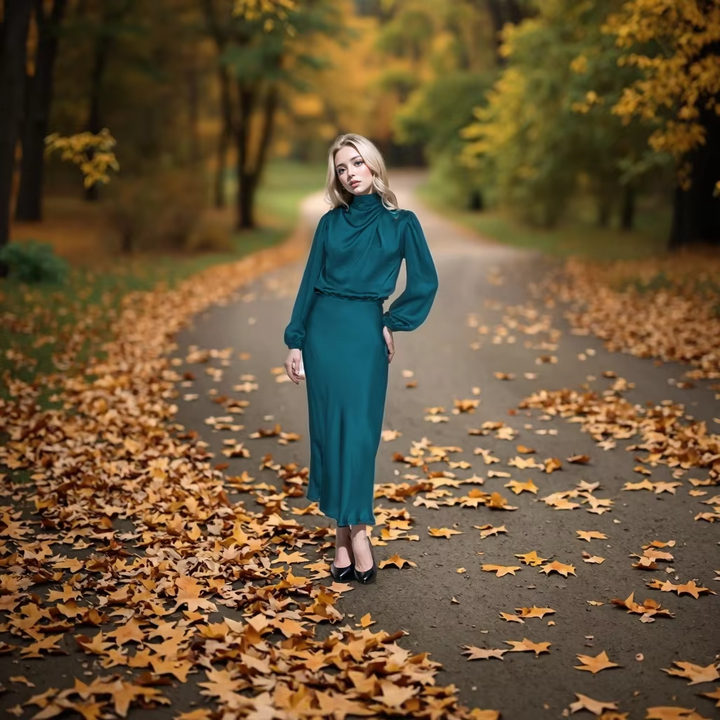 Minimalist Satin Maxi Dress Women Elegant Long Sleeve Solid Autumn ...