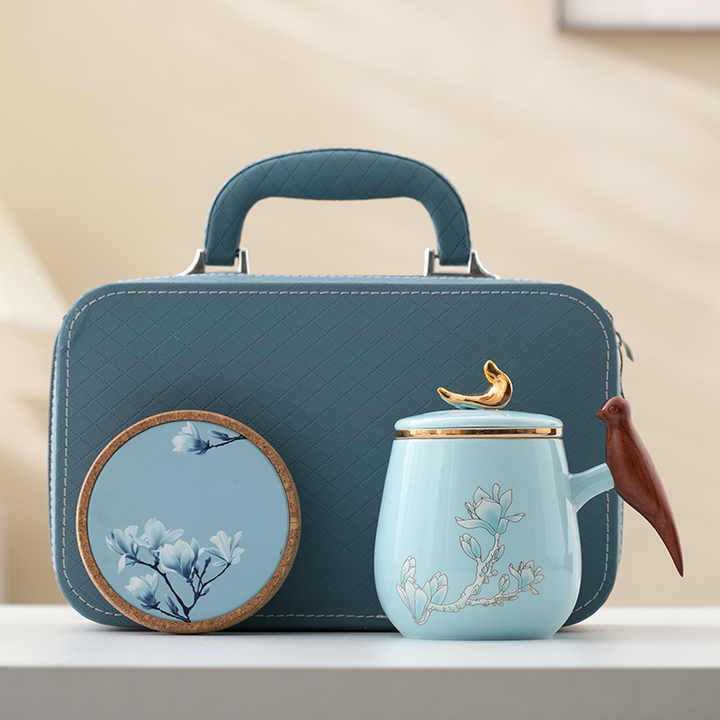 Magnolia Ceramic Office Cup Gift Set High-end Mug Set Tea Making Filter ...