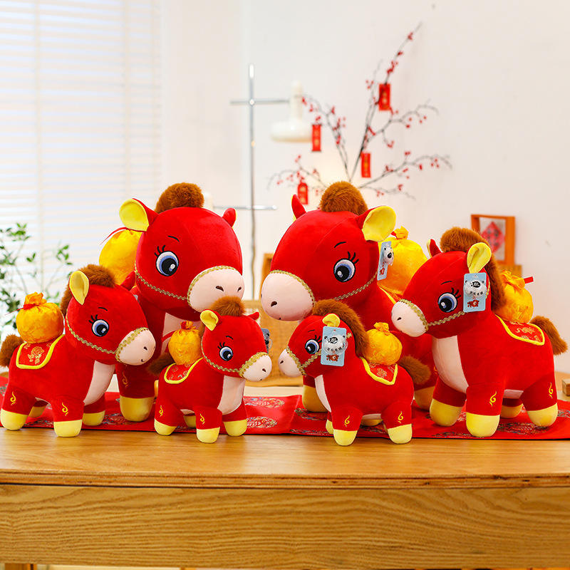 2026 Custom Red Horse Doll Plush Toy Comforter Soft PP Cotton Material ...
